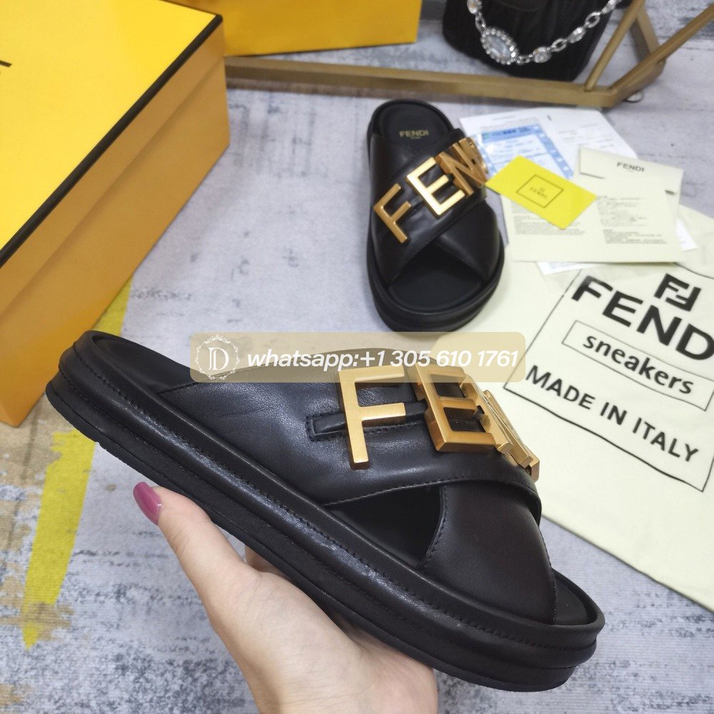 Fendigraphy Black Leather Slides 35-45 [Model_16163790] - $139.00 ...